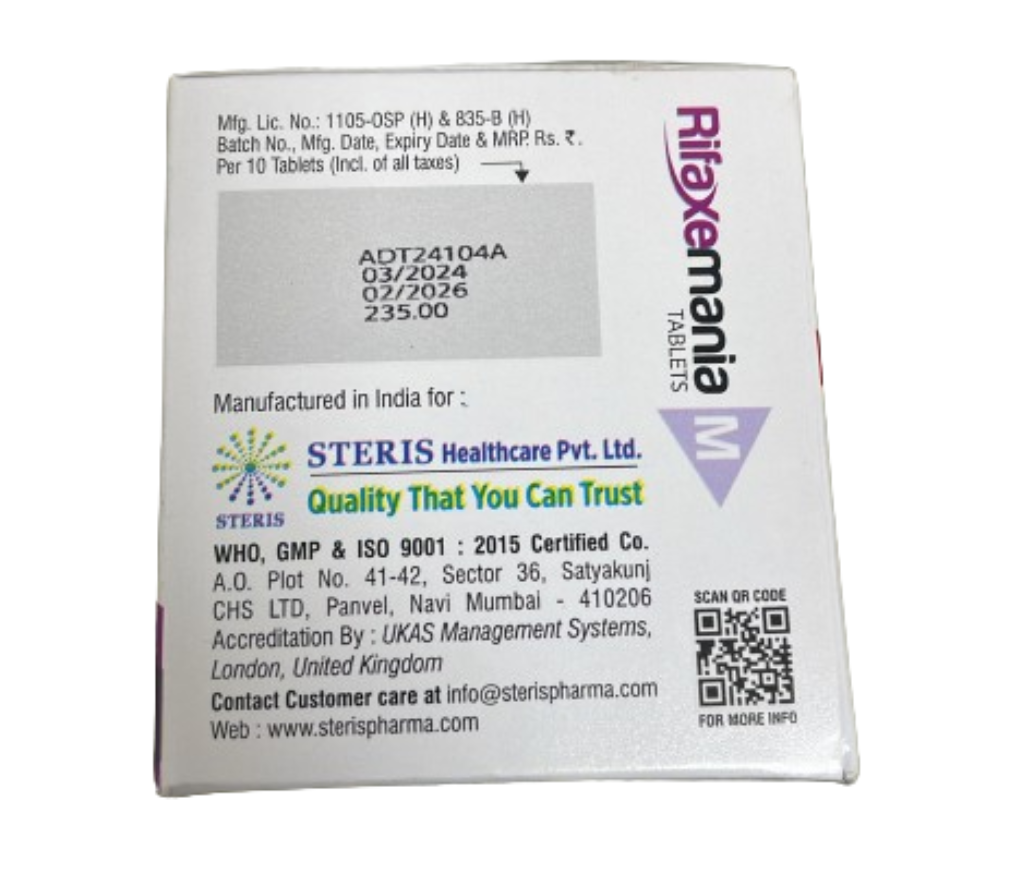STERIS PHARMA | Rifaximin & Metronidazole Tablets (400 mg+200 mg) From Steris Healthcare.