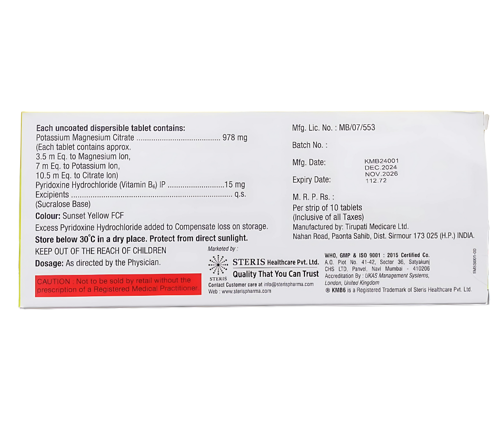 STERIS PHARMA | Potassium magnesium citrate and vitamin b6 tablet : KMB ...